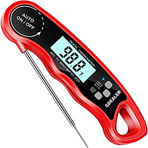 GDEALER Meat Thermometer Digital Instant Read Thermometer Ultra-Fast Cooking Food Thermometer with 4.6” Folding Probe Calibration Function for Kitchen Milk Candy, BBQ Grill, Smokers (A-Red)