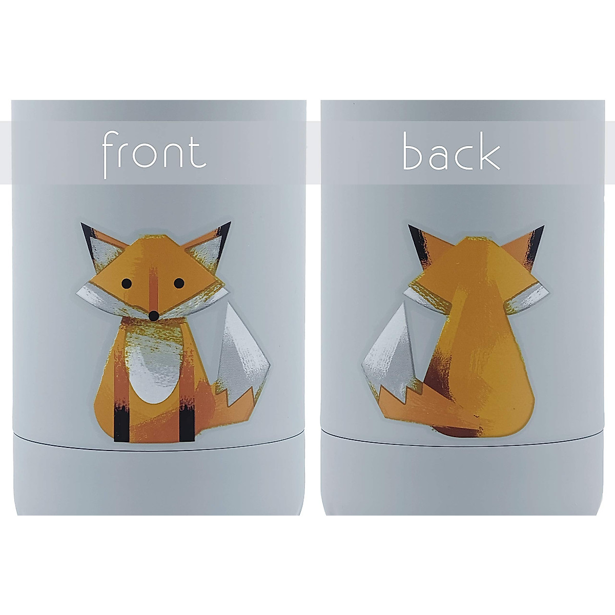 smållo | Water Bottle with Cute Fox Design | Stainless Steel | Double Wall Insulated | Grey | 17oz