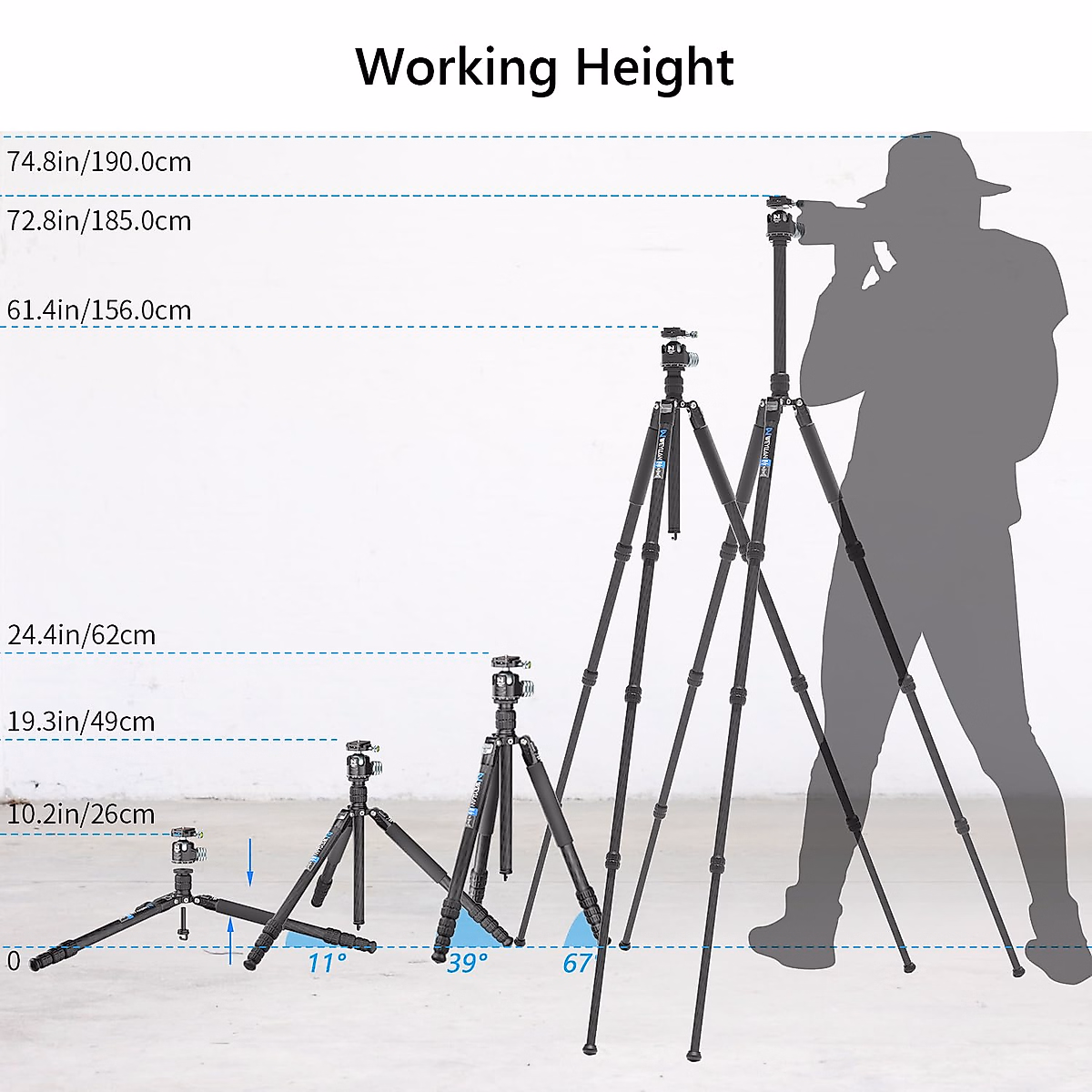 Professional Heavy Duty Carbon Fiber Tripod, ARTCISE 72.6'' Camera Tripod Monopod, 10-Layer Carbon Fibre Tube, 32.5mm Leg with Panorama 44mm Tripod Ball Head for Canon Sony DSLR SLR Digital Camcorder