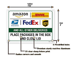 TQYC Package Delivery, Delivery Instructions for FedEx Amazon UPS USPS DHL Sign, 2-Pack 10 x 7 inch Rust Free Aluminum Sign