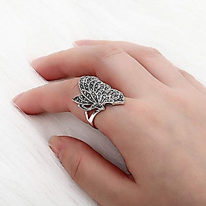 Retro 925 Sterling Silver Butterfly Ring with Marcasite Stones for Women Size 9