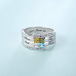 AILIN Custom Mom Rings 925 Sterling Silver Personalized 4 Square Birthstones And Names Rings Family Mothers Day Daughter Jewelry Gifts For Mommy Grandmom