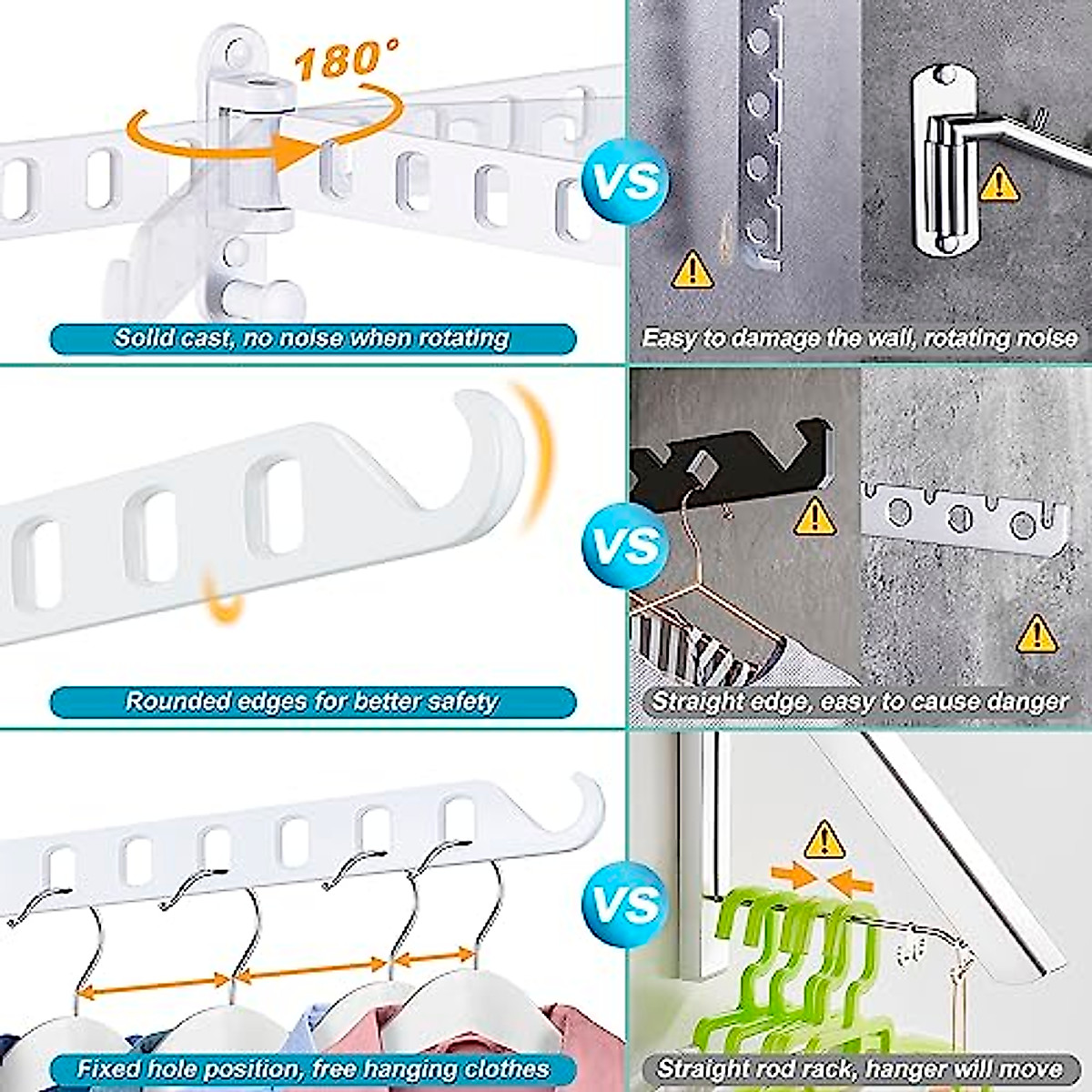 SKIKEN White Closet Hanger with Swing Arm, 8-Hole Heavy Duty Coat Hanger, Space Saver for Closet, Small Drying Hanger Rack for Laundry Room, Bathroom, Sturdy, Aluminum (1Pack, White)
