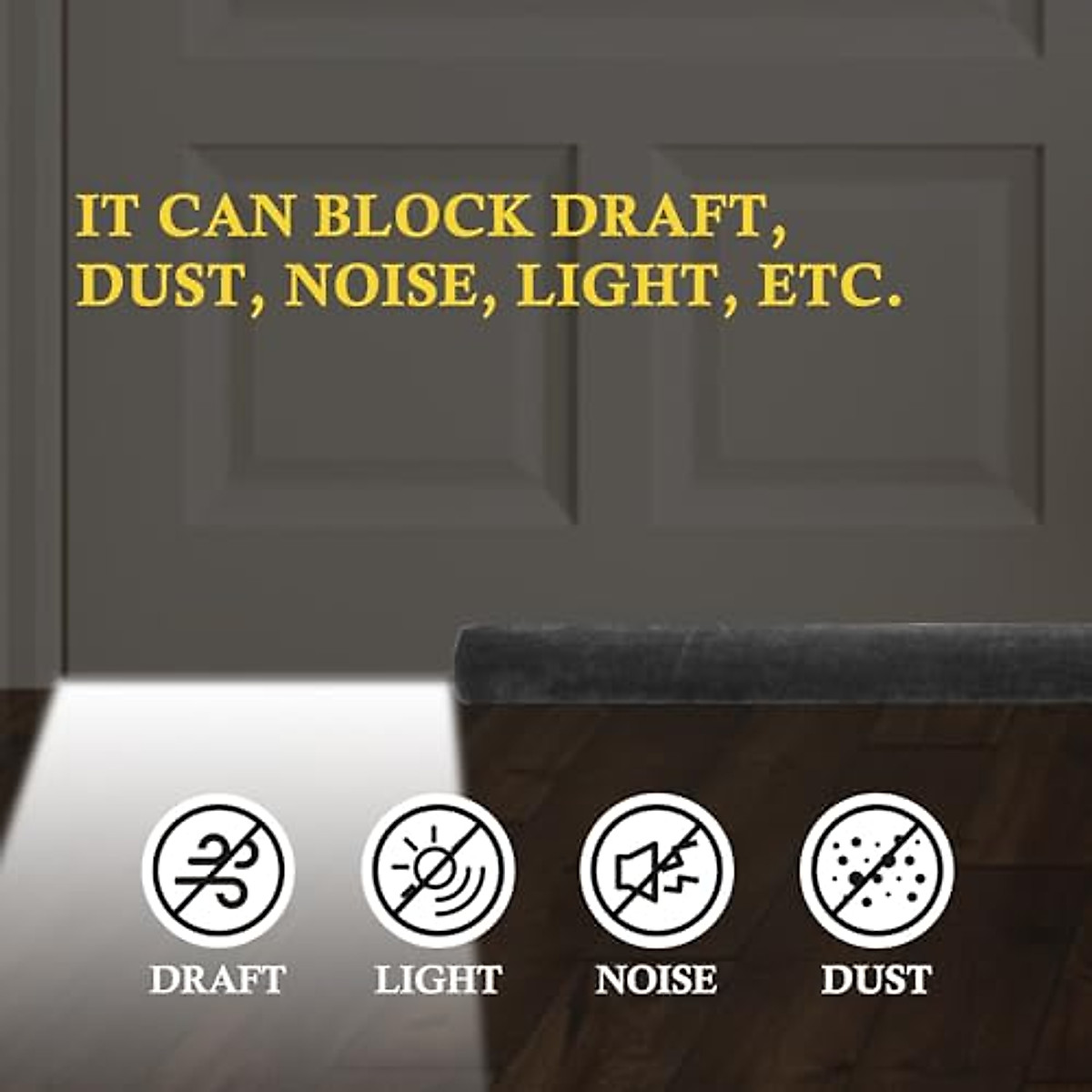 fowong Under Door Draft Stopper 30" to 38" Adjustable Door Noise Stopper for Bottom of Door, Triangle Door Soundproofing Draft Guard Double Side Sweep Seal Gap up to 1.7", Easy to Install Black