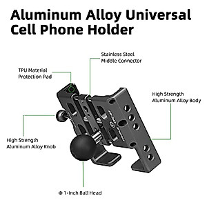FANAUE CPC-07 Aluminum Alloy Phone Mount with 1'' Ball for Smartphones with a Width of 2.3" to 3.4", Compatible with RAM Mounts B Size Double Socket Arm & Bike Motorcycle Cellphone Holder