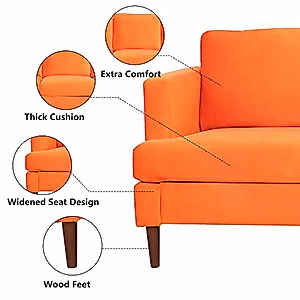 AVZEAR Upholstered Velvet 3-Seat Sofa, Apartment Sofa Sectional Sofa 3 Seater Solid Wood Legs Sofa Couches Bedroom Sofas Mid Century Modern Sofa Couch for Living Room (Orange)