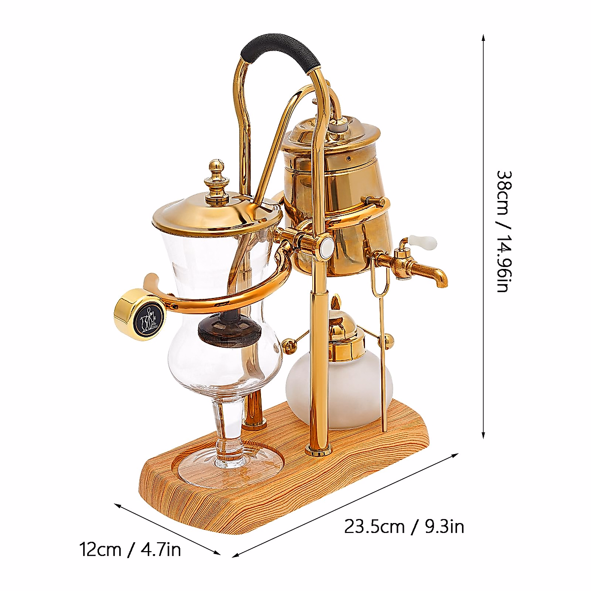 GXFCHYL Belgian Belgium Luxury Royal Family Balance Syphon Siphon Coffee Maker Retro Coffee and Tea Maker Gold Syphon Coffee Brewer 400ML (Gold)