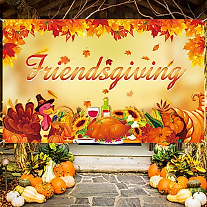 Friendsgiving Backdrop, Friendsgiving Photo Backdrop Happy Friendsgiving Banner, Thanksgiving Backdrops for Photography Party Decorations, 71 x 43 Inch
