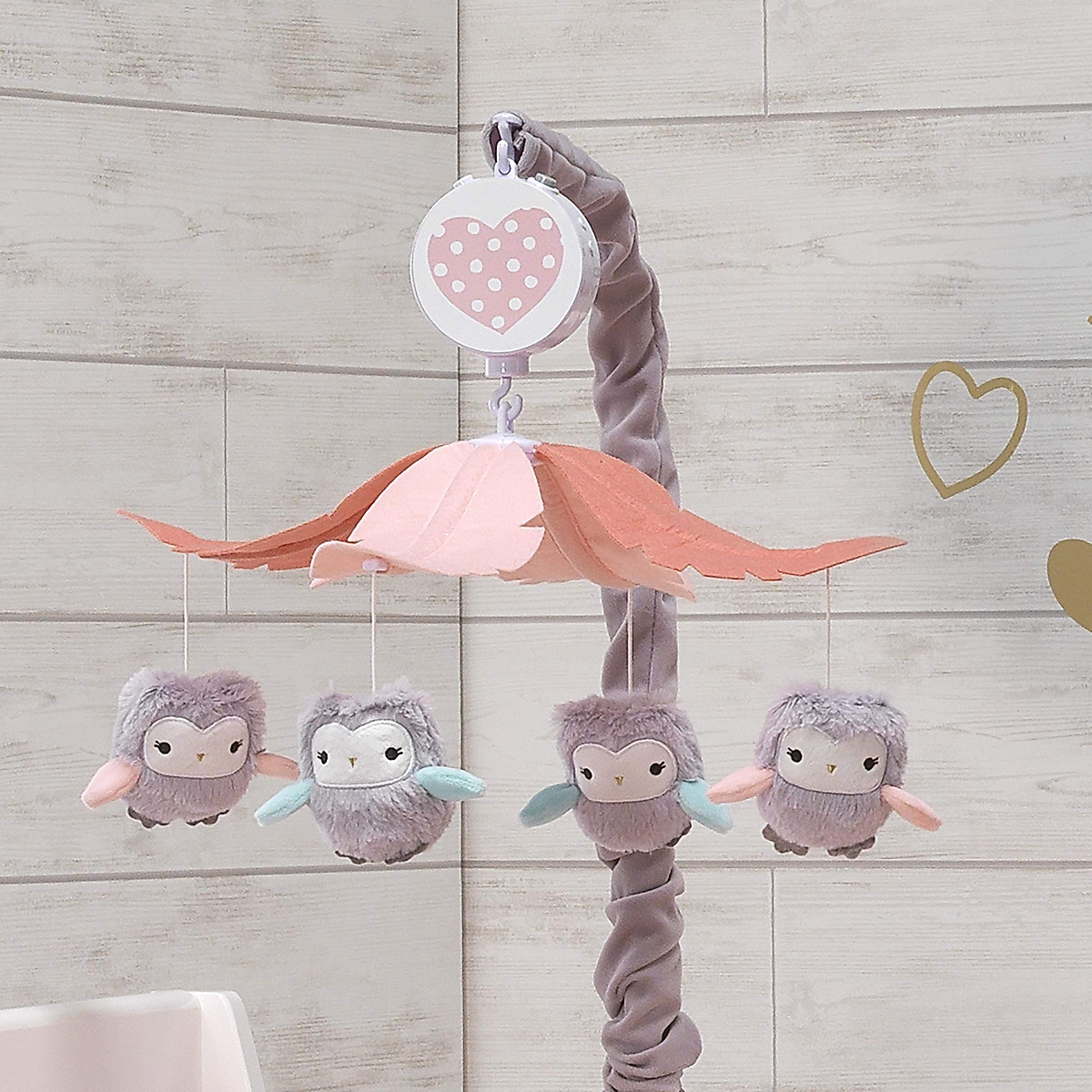 Lambs & Ivy Sweet Owl Dreams Gray/Pink Musical Baby Crib Mobile Soother Toy
