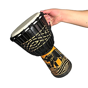 SIPSOCE Djembe Drum 8'' Hand Drum Musical Instrument African Drumk, Bongo (Black elephant)