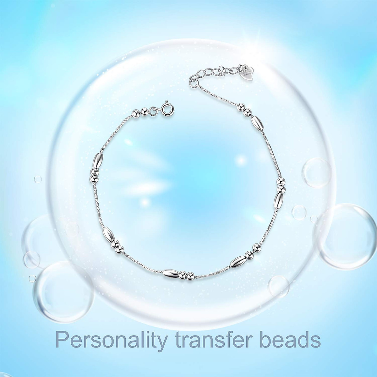 WINNICACA Anklets for Women Sterling Silver Ankle Bracelets for Women Adjustable Beaded Anklet Womens Ankle Bracelet Boho Beach Jewelry Gifts for Women Her Sister Friend Birthday Holiday Gifts