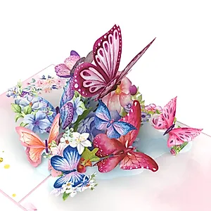 RIZOSI Butterfly Garden Pop Up Card, Pop Up Flower Cards, Handmade Flower Greeting Cards, 3D Birthday Card, Mother’s Day Card Pop Up, Anniversary, Valentine, Thinking of You, Birthday Gift, 15x20 cm