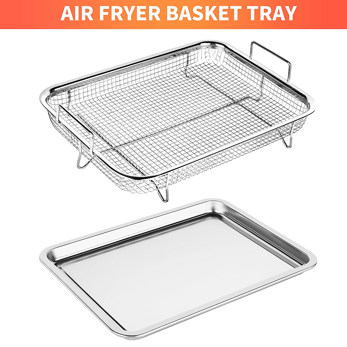 Air Fryer Basket | 12.8" x 9.6" Stainless Steel Non-toxic Basket with Tray | Airfry Toaster Oven Accessories