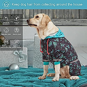 LovinPet Large Breed Dog Onesie Pajamas - UV & Wound Care, Dog Anxiety Relief, Dog Jammies, Reflective Stripe, Butterflies and Rings Black/Green Print, Post Surgery Pet PJ's /2XL