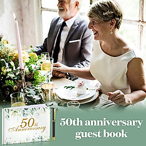 Patelai Wedding Anniversary Guest Book Anniversary Decorations Wedding Guest Book Sign Alternative 50th Anniversary Party Favors Guest Book with Pen, 112 Pages(50th Anniversary)