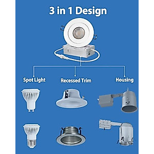 POPANU 4inch Gimbal LED Recessed Light Recessed LED 4 inch White Swivel Gimbal Canless Light 360° Rotation 90° Tilt 4" 9W Eyeball Lighting Dimmable Adjustable Can Spotlights 5CCT White 4 inch 6 Pack