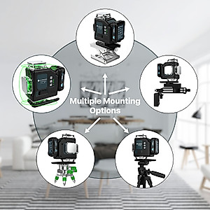 Laser Level,BOHDANGE 4x360° 4D 16 Lines Green Laser Level Self Leveling for Picture Hanging and Construction,12v 2500mAh Rechargeable battery