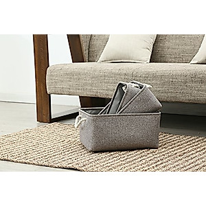 Collapsible Storage Basket Bins, Decorative Foldable Rectangular Linen Fabric Storage Box Cubes Containers with Handles- Medium Organizer For Nursery Toys,Kids Room,Towels,Clothes, Grey14Lx10.2Wx5.9H