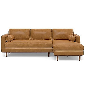 SIMPLIHOME Morrison Right Sectional Sofa in Full-Grain Genuine Leather, Sienna, 102-inches Wide, L-Shaped Leather Couch with Right Chaise for the Living Room and Family Room
