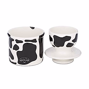 Butter Bell - The Original Butter Bell crock by L Tremain, a Countertop French Ceramic Butter Dish Keeper for Spreadable Butter, Cow Pattern, Black & White
