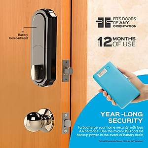 TURBOLOCK Digital Door Lock with Keypad, Front Door Handle Set with Digital Deadbolt & Door Handle, Fits Thicker Doors up to 2” – 3 Physical Keys, IP65, Easy Installation (TL116 + TL121) (Bronze)