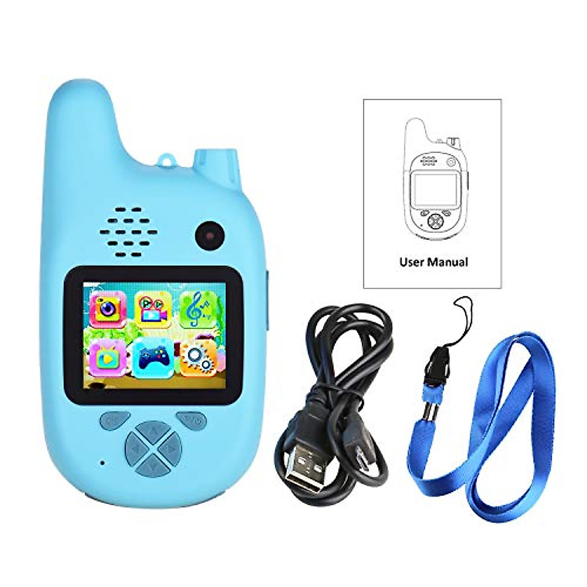 Children Camera Walkie Talkie 8MP Dual Lenses 2.0inch IPS Screen Extended Memory Built-in Battery Music and Game Timer Shooting Automatic Focusing