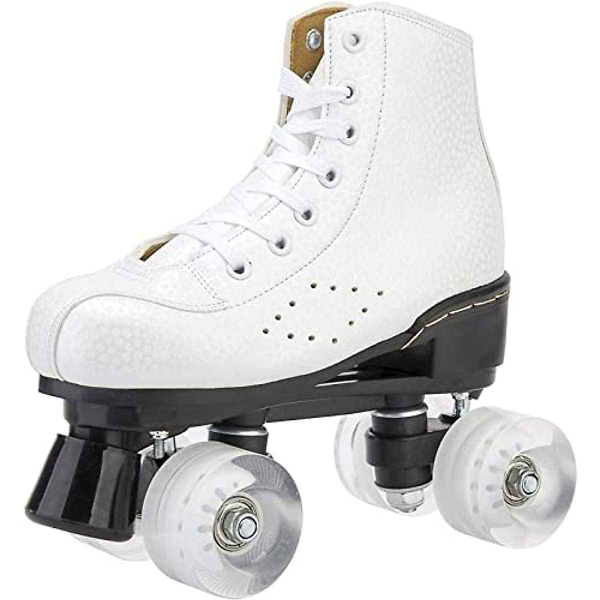 DBFHE Roller Skates for Women and Men, Outdoor Quad Wheel Rink Skates with Light Up Wheels, Classic Quad Rink Skate Shoes for Adult/Girls/Unisex and Beginners,白色-39EU/US8, White