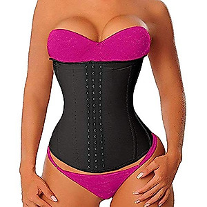 YIANNA Women's Latex Waist Trainer Long Torso Underbust Corsets Cincher Sport Girdle Body Shaper, Size M (Black)