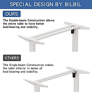 bilbil 63 x 30 Inches Electric Standing Desk, Height Adjustable Sit Stand Table with Splice Board, Stand up Home Office Desk, White Frame/Oak and White Top
