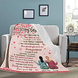 Best Friend Blanket Custom Name - Customized to My Bestie I Love You Throw. Personalized Birthday Friendship Gift for Women, Teen Girls, Besties, Sister - Long Distance BFF Gift (Pink, Fleece)