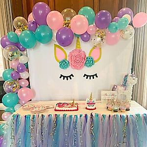 BBeiPulAs 73Pack Pink Purple Blue Balloons 12 Inch Pink Teal Purple Balloons Confetti Latex Balloons for Unicorn Themed Gabby Dollhouse Party Birthday Decorations