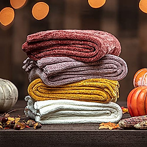 Chanasya Chenille Yellow Knit Throw Blanket - Super Soft Sweature Textured Classy Subtle Shimmer Decorative Knitted Blanket for Sofa Couch Bed Living Room Housewarming Gift (50x65 Inches) Yellow