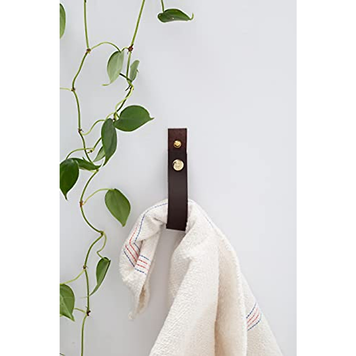 KEYAIIRA - Leather Wall Strap that Opens & Closes - entryway hook for handbags, shopping totes, keys, towels minimalist functional interior design snap jewelry hook