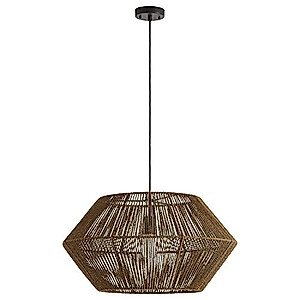Amazon Brand – Rivet Rustic Natural Material Construction Pendant Light with Bulb, 60"H, Brown