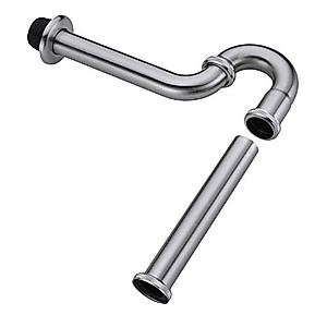 Orhemus Brass P Trap, 1 1/4 Bathroom Basin Sink Waste Trap Drain Kit with Flange and Slip Joint Extension Tube Drain Tailpiece, Adjustable Height, Brushed Nickel Finish