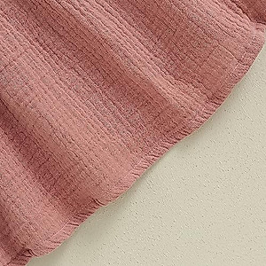 Gaono Toddler Baby Girl Cotton Linen Dress Long Sleeve Solid Color A-Linen Smocked Fall Dress Babyboll Princess Dresses (A-Pink, 3-4 Years)