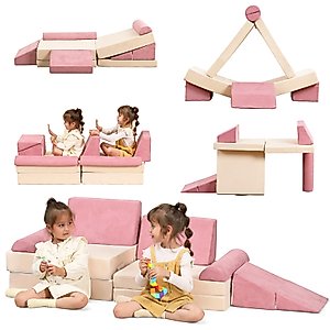 Annualring Kids Couch, 9 PCS Play Couch Sofa for Kids Imaginative Furniture Play Set for Creative Kids,Toddler to Teen Bedroom Furniture, Couch Sofa Foam Play Couch Indoor Outdoor
