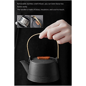 TRENDVEI Japanese Coarse Pottery Tea Set, Chinese Kungfu Loop-Handled Teapot with Infuser, 4 Cups and 1 Tea Tray