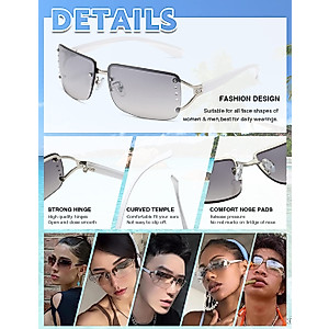 MASDUN Stylish Rimless Frameless Rectangle Sunglasses for Womens Surrounded designer trendy men (White Frame White Silver Lens/Brown Frame Brown Lens)