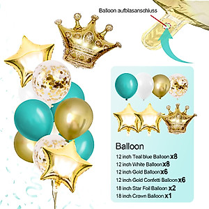 Iysoll Teal Blue and Gold Birthday Party Decorations Happy Birthday Banner Turquoise Aqua Teal Balloons Foil Fringe Curtain Tissue Pom Poms for Women Girls men boys