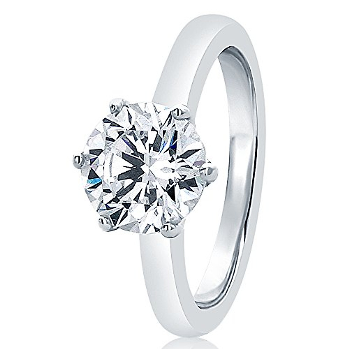 Sterling Silver Ring Round 2 carat CZ Stone 6 prong Classic Solitaire Wedding Engagement Ring 8MM (Size 5 to 10), 7