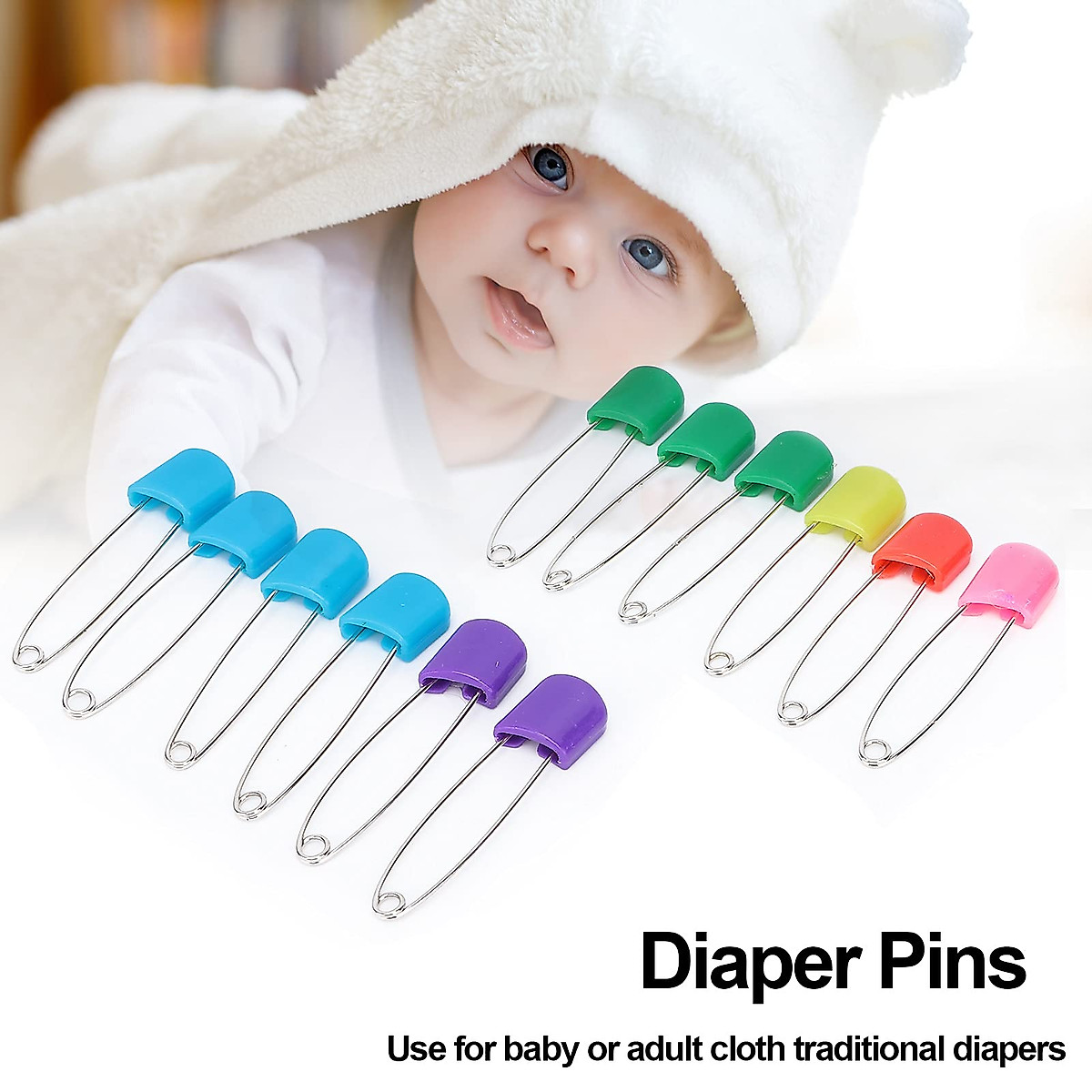 Diaper Pins Baby Safety Pins, Large Colored Safety Pins, Stainless Steel Safety Locking Baby Cloth Diaper Nappy Pins (#3)
