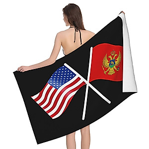ADOSIA American and Montenegro Flag Beach Towel 32x52in Oversized Soft Absorbent Beach Towel