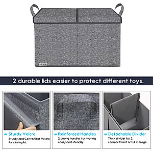 Friday Monkey Sturdy Large Toy Box Chest with Lids & Handles, Foldable Toys Storage Organizer Bin Basket for Boys, Girls, Kids, Playroom, Nursery, Utility Room, 25x13x16 inch, Light Grey, ZMGCWJX
