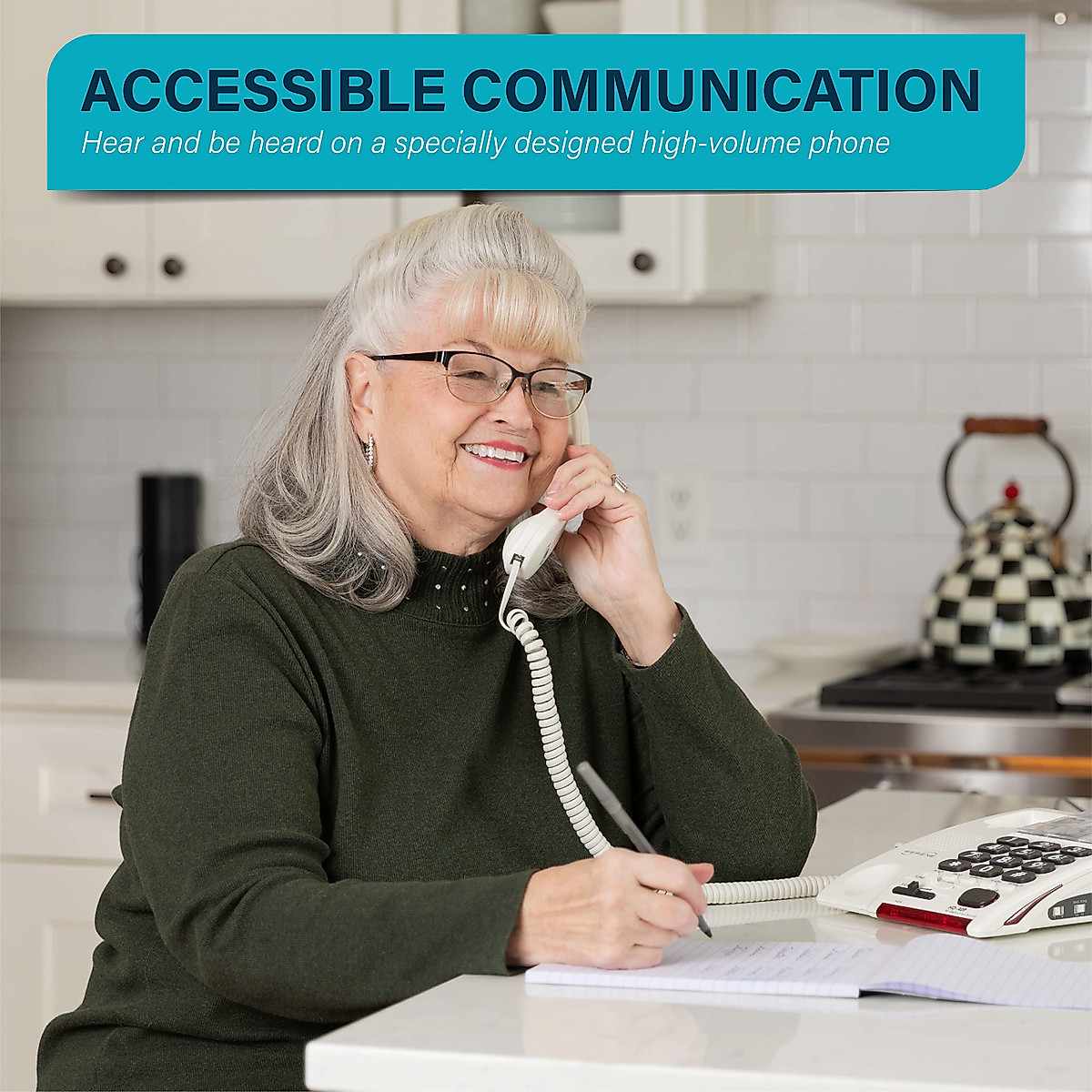 Amplified Big Button Landline Phone for Seniors – 26dB Home Phone with Photo Buttons – Telephones for Hearing Impaired & Simple Big Button Telephone Number for Seniors by Serene Innovations.