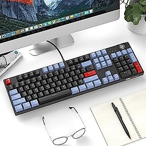 MageGee Mechanical Gaming Keyboard MK-Armor LED Blue Backlit and Wired USB 104 Keys Keyboard with Brown Switches, for Windows PC Laptop Game(Blue&Black)…