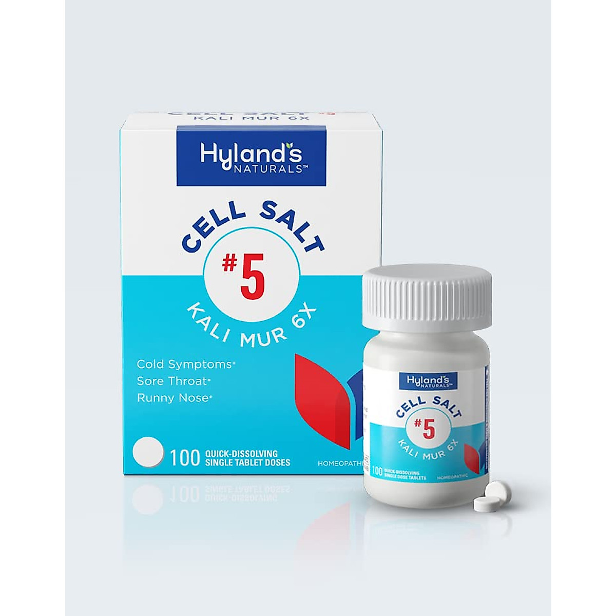 Hyland's Cold Medicine and Sore Throat Relief, Natural Treatment of Colds, Sore Throats, Runny Nose, and Burns, Naturals #5 Cell Salt Kali Muriaticum 6X Tablets, 100 Count