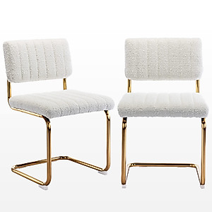 Zesthouse Mid Century Boucle Dining Chairs Set of 2, White Retro Kitchen Chairs with Gold Legs, Upholstered Armless Accent Chairs Side Chairs for Living Room