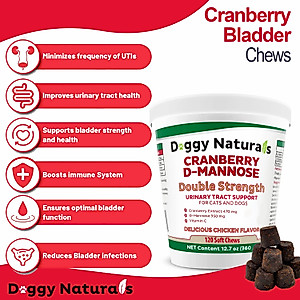 Cranberry D-Mannose for Dogs and Cats Urinary Tract Infection Support Prevents and Eliminates UTI, Bladder Infection Kidney Support, Antioxidant (Double Strength Soft Chew, 120 Soft Chew)