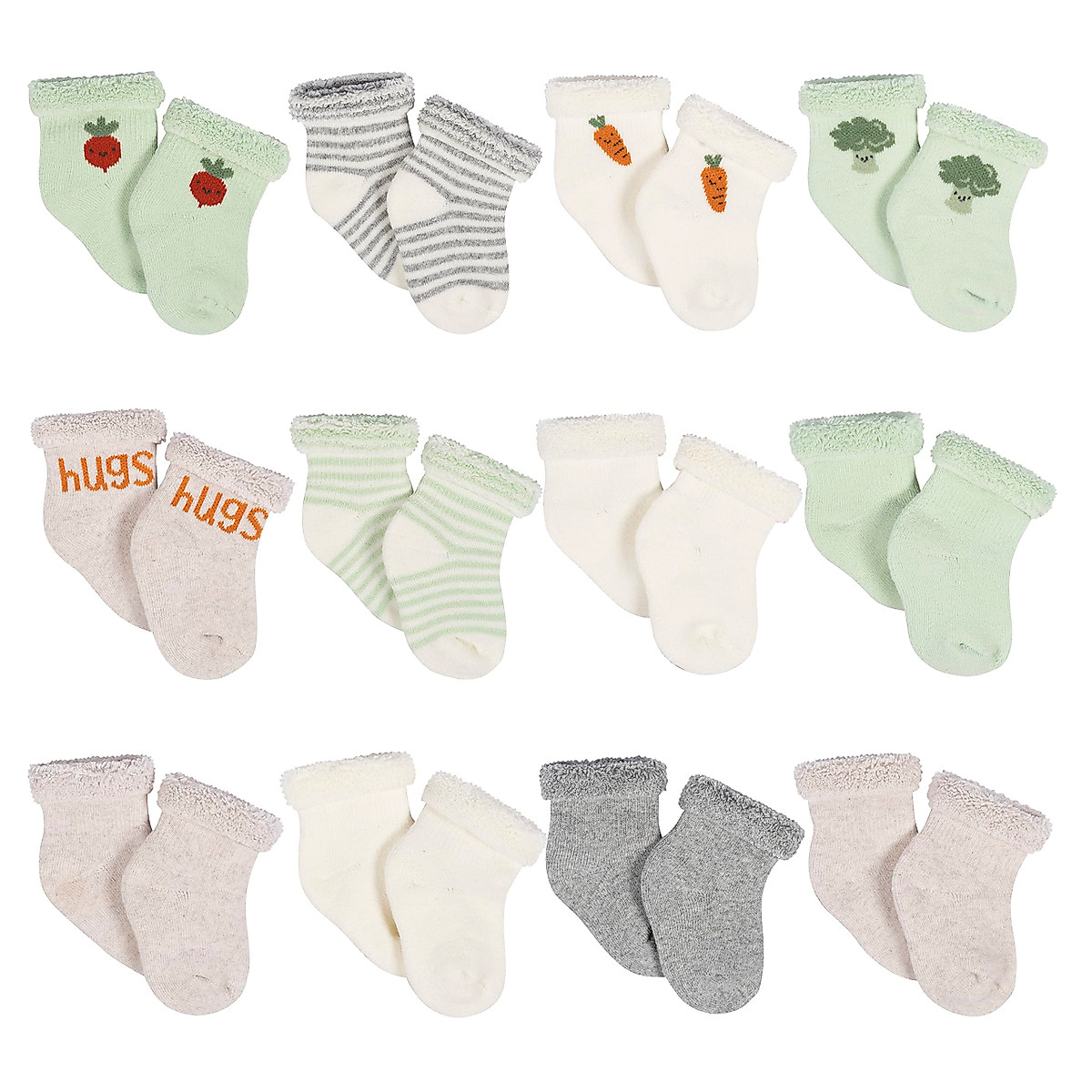 Gerber Unisex Baby 12-Pair Sock Bundle Happy Veggies 0-3 Months